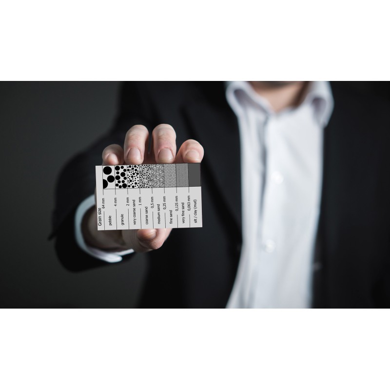 PVC card with measurements and grain size comparator - Buy geology products